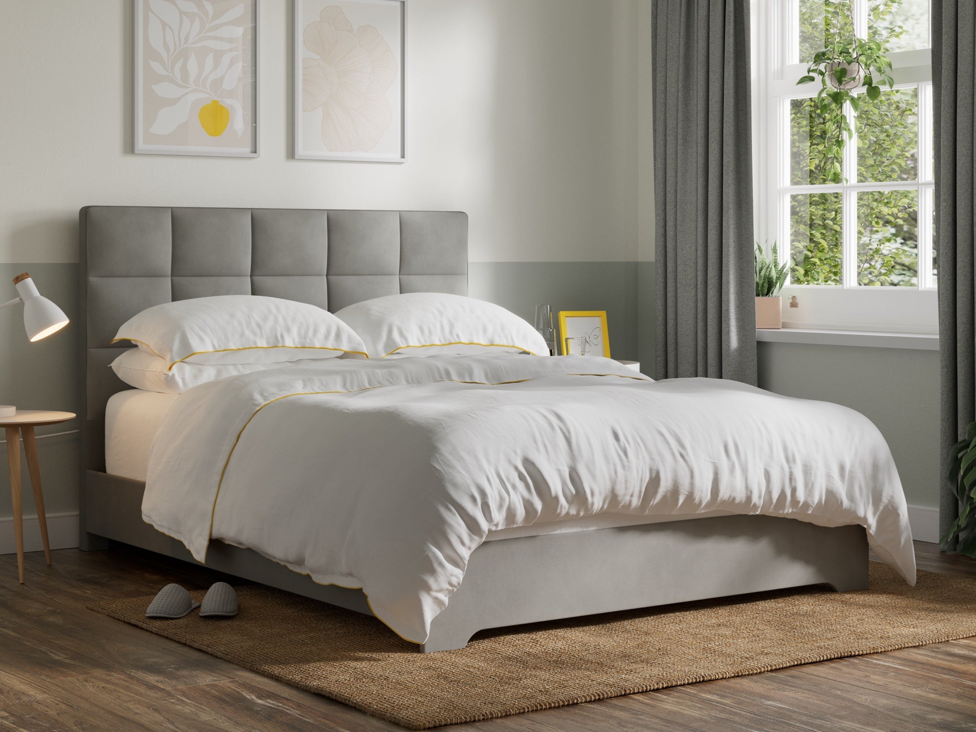 Silvia Grey Upholstered Woven Fabric Bed Frame | Eve Sleep
